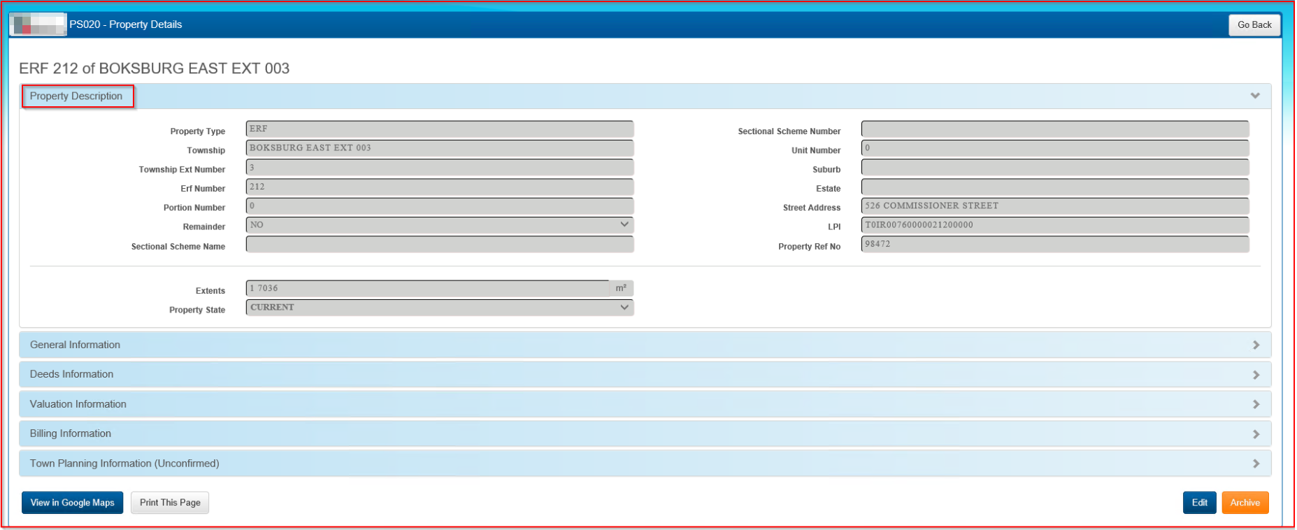 Property Search - LIMS User Docs